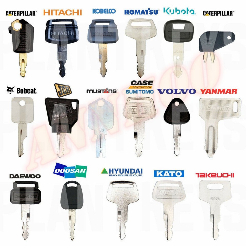 Excavator 17 Key Master Set for Caterpillar Hitachi Kobelco Komatsu JCB ...