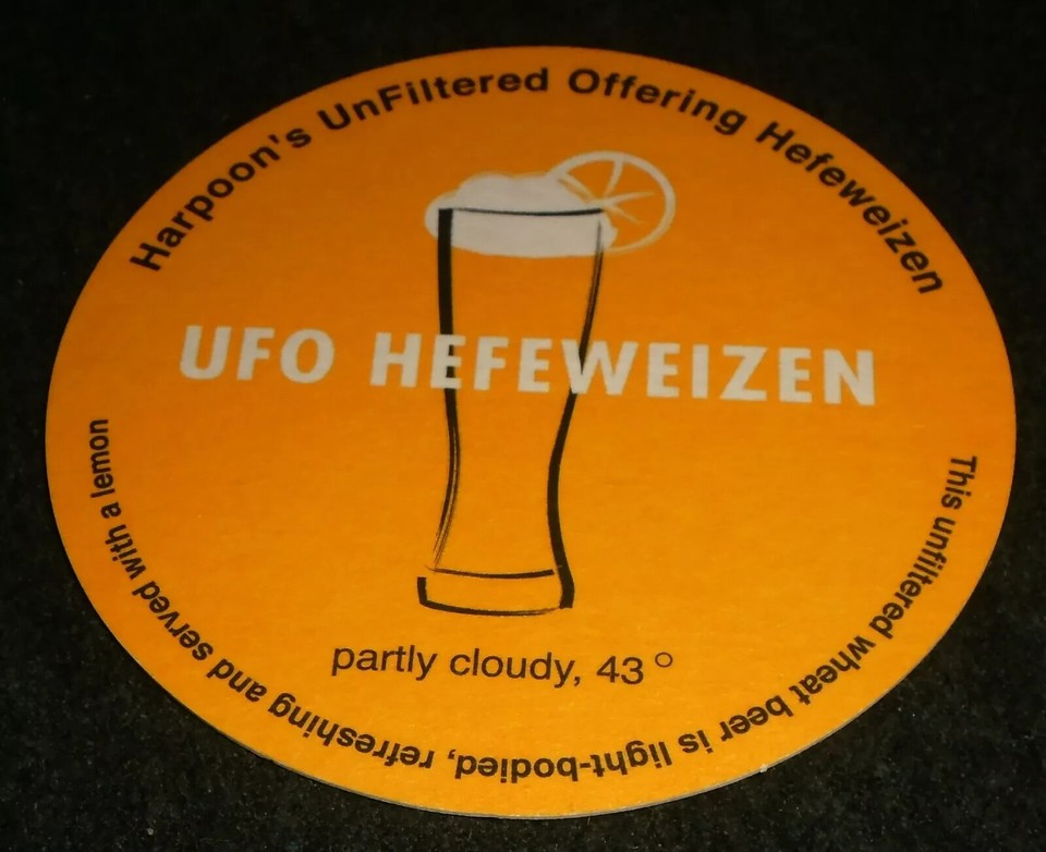 RARE UFO Hefeweizen Beer, Harpoon Brewery, Boston Vintage Beer Coaster ...