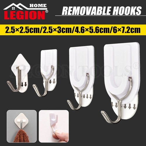 White Removable Hooks Self Adhesive Wall Hanging Utility Hook 4 Sizes ...