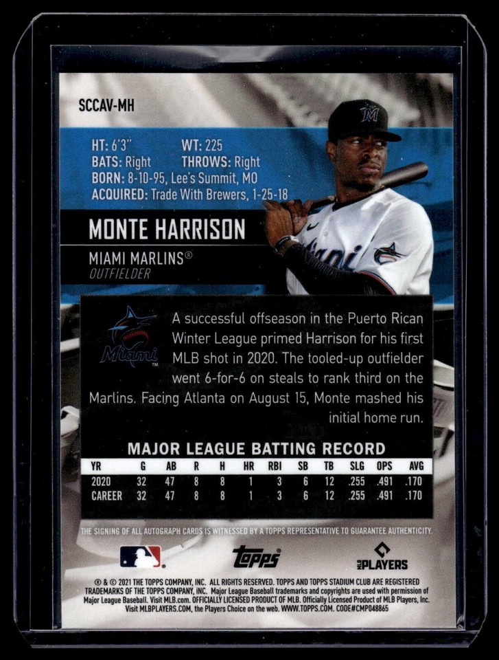 2021 Topps Stadium Club Chrome - Monte Harrison - Auto, Autograph ...