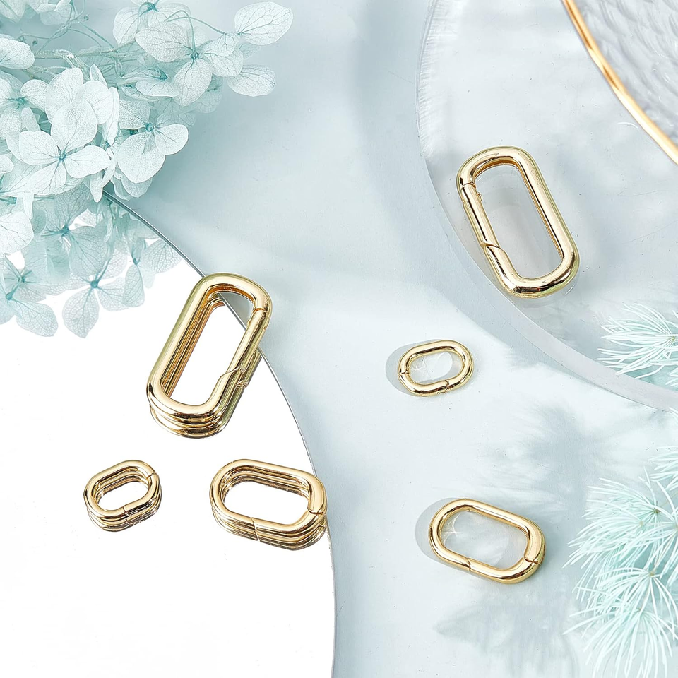 1 Box 6Pcs 3 Sizes Brass Oval Key Rings Spring Gate Ring Small 18K Gold ...