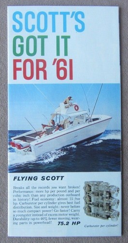 Vtg 1961 Scott Boat + Motor Sales Brochure Pamphlet Original Fold Out ...