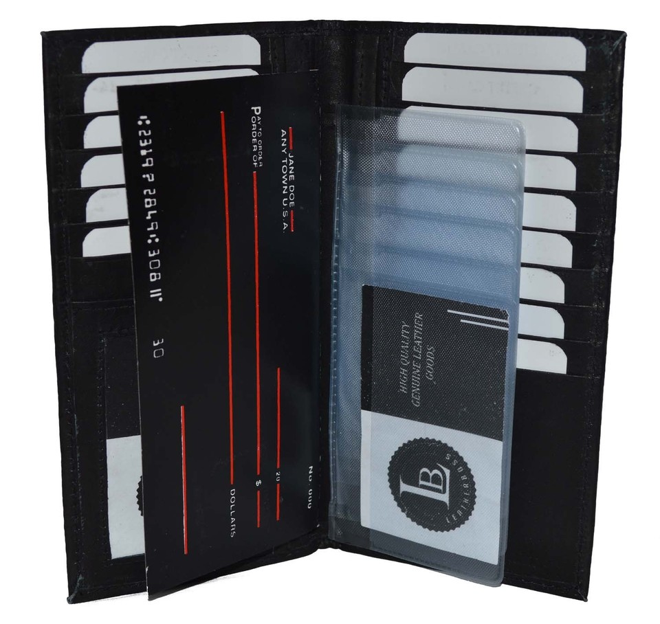 Leatherboss Genuine Leather Checkbook Cover Wallet with Credit Card ...