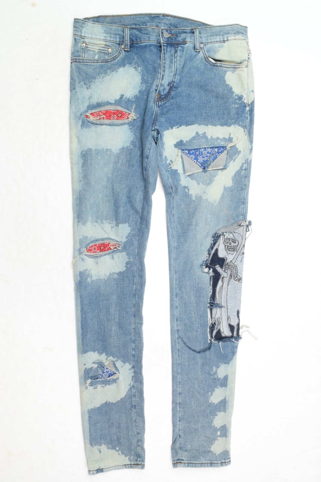 MNML Bandana Grim Reaper Skinny Jeans Mens 32x33 Blue… - Gem