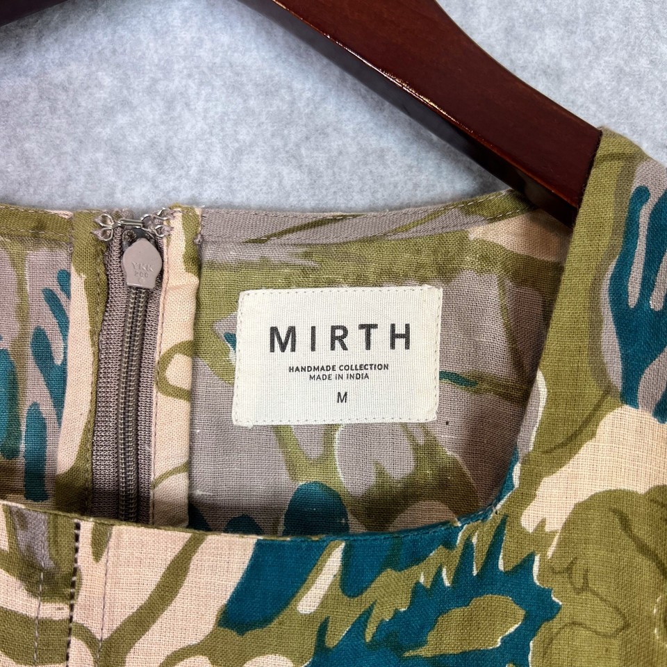 Mirth Moss Reef Provence Block Print Gathered Shoulder Midi Dress Size Medium | eBay