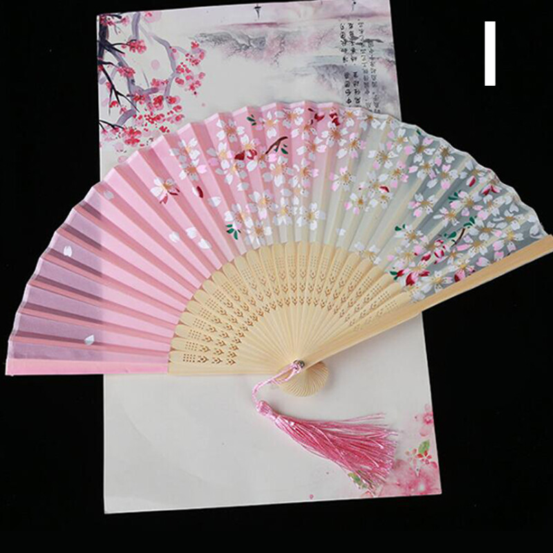 Folding Fan Silk Chinese Hand Held Dance Flower Bamboo Wedding Party ...