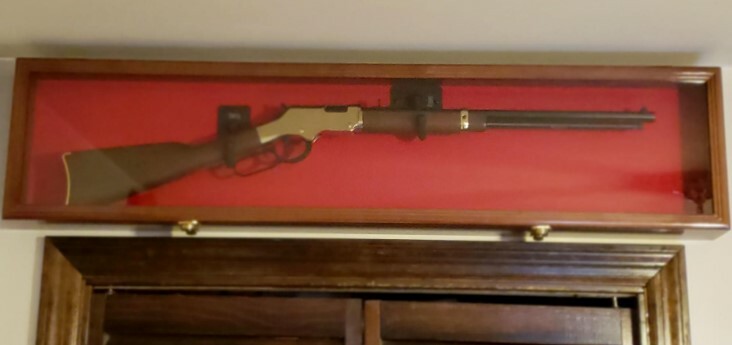 Gun Display Case Rifle 65" Long All Black Wood Shotgun Rack Shadow Box ...