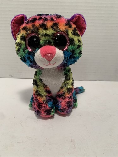 TY Beanie Boos 6" Plush Bright Rainbow Leopard Cat w/ Pink Sparkle Eyes ...