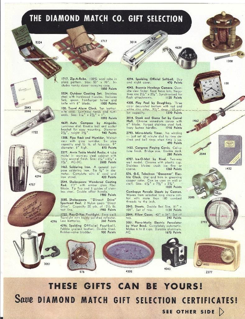 DIAMOND MATCH CO GIFTS ~ 1956 Gift Selection Sheet | eBay