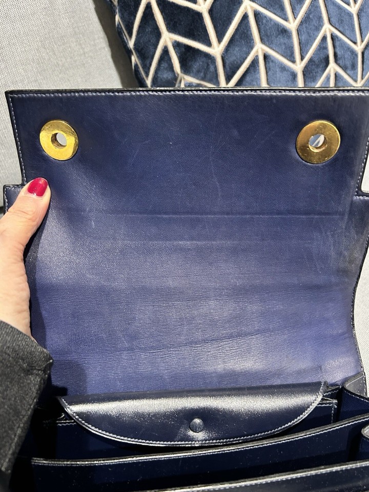 Lower Price! Vintage Hermes ‘Tilly’ Navy/cream | eBay UK