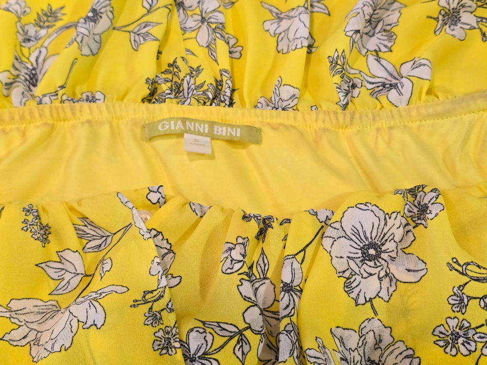 GIANNI BINI Sunshine Yellow Floral off-the-shoulder front button-down ...