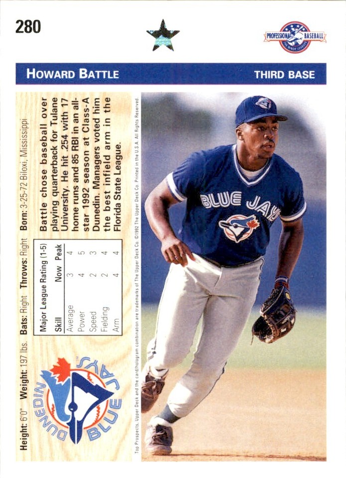 1992 Upper Deck Minors Howard Battle Dunedin Blue Jays #280 Baseball ...