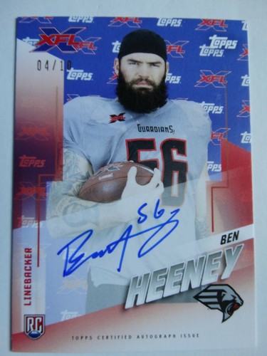 2020 Topps XFL Ben Heeney New York Guardians Auto Autograph Red Card 4/ ...