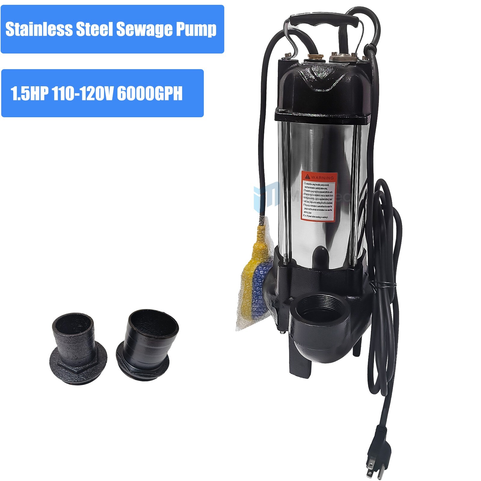 1.5HP Sewage Grinder Sump Pump W/Float Heavy Duty Stainless Steel ...