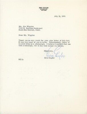 Eric Gugler-RARE TLS from 1965 (Designed the Oval Office, Commissioned ...