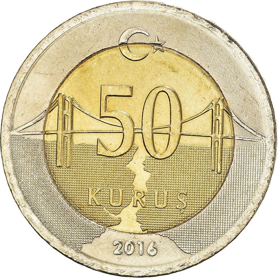 Turkey 50 Kurus Coins | 100 coins | Bosphorus Strait Bridge | 2009 ...