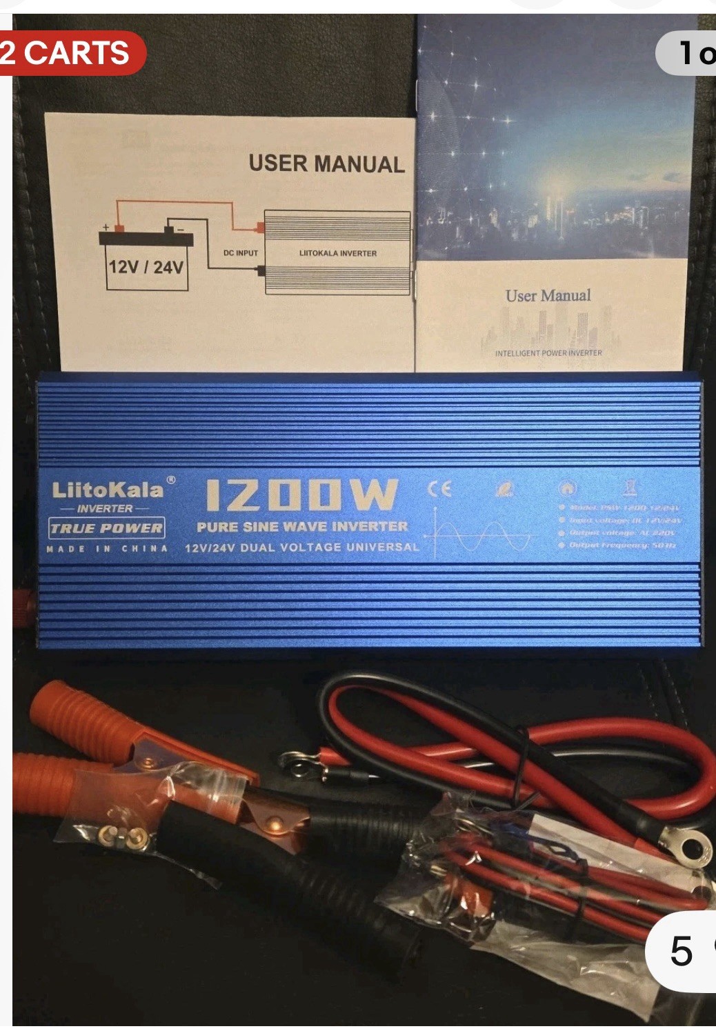 1200W Pure Sine Wave Inverter 12V/24V DC to AC 220V Converter for Home ...