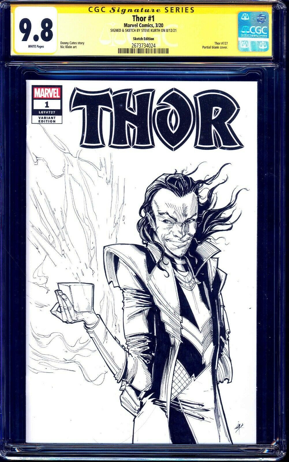 THOR #1 CGC SS 9.8 (NM/MT) Loki SIGNED AND SKETCHED BY STEVE KURTH MCU ...
