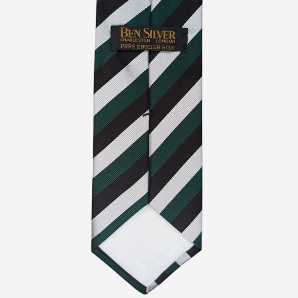 BEN SILVER Silk tie Repp tie with black/silver/green diagonal stripes ...