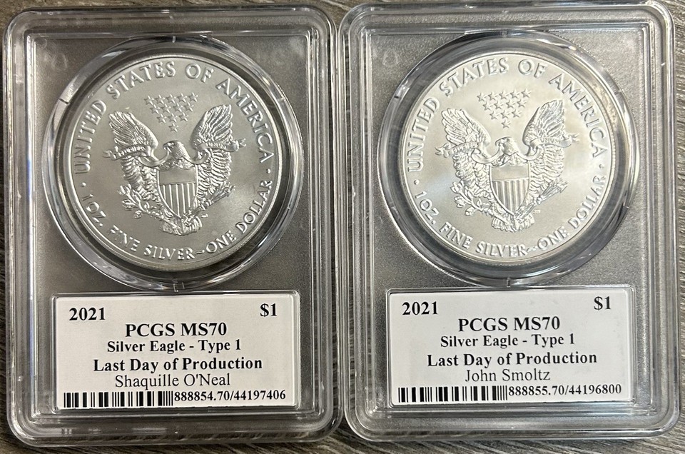 PCGS MS70 Silver Coin Legends of Life SHAQUILLE O'NEAL and JOHN SMOLTZ ...