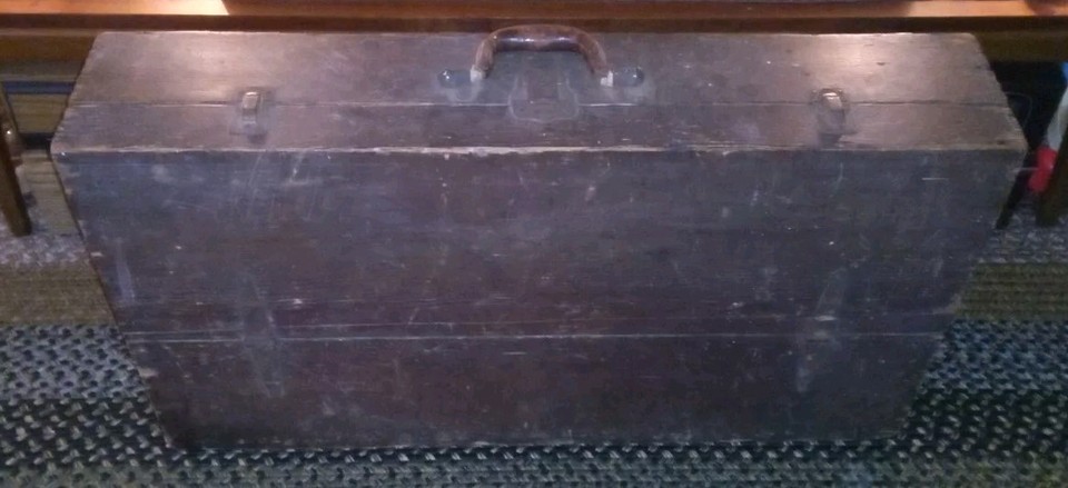 Antique Handmade Wooden Drop Front Tool Chest Box w Drawer Carpenter ...