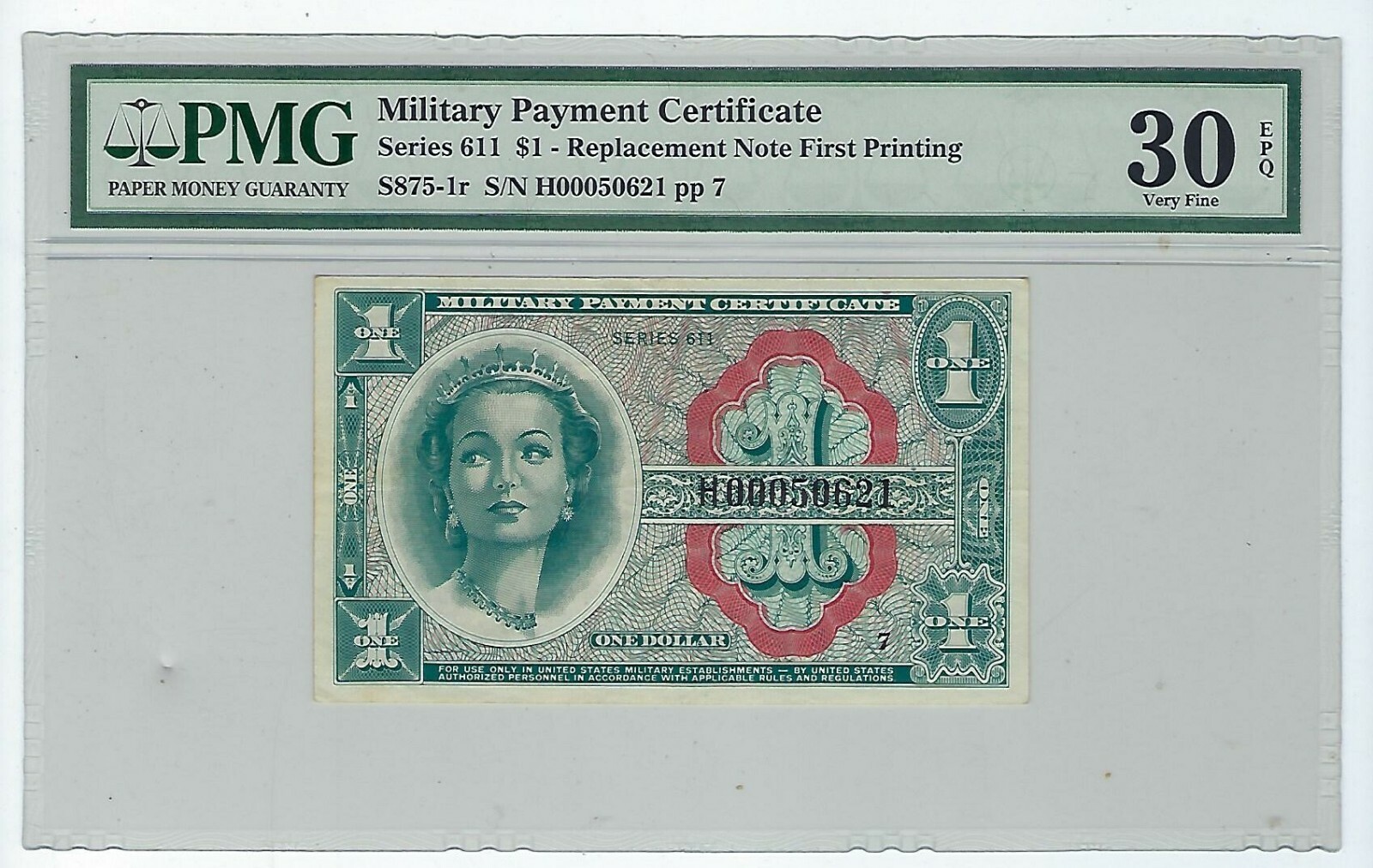 1964 Series 611 $1.00 Replacement MPC PMG Graded VF 30 EPQ | eBay