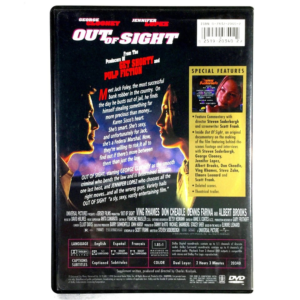 Out of Sight (DVD, 1998, Widescreen) Like New ! George Clooney Ving ...
