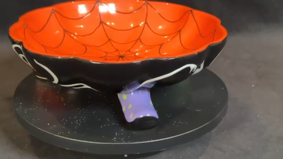 Unbranded Halloween Orange Black Spider Web Ceramic Bowl Feet See Video ...