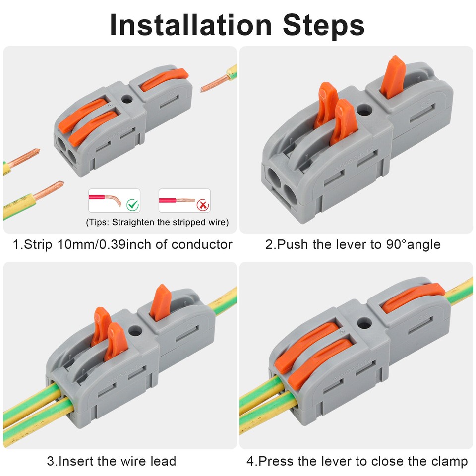 50x Reusable Spring Lever Terminal Block 1in 2Out Compact Wire Cable ...