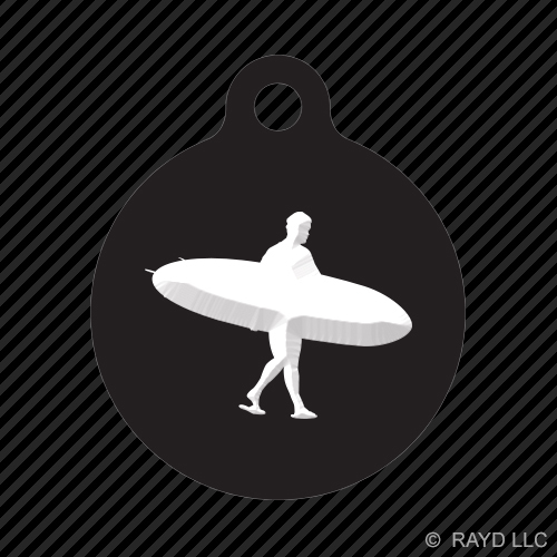 Longboard Surfer Keychain Round with Tab engraved many colors surf ...