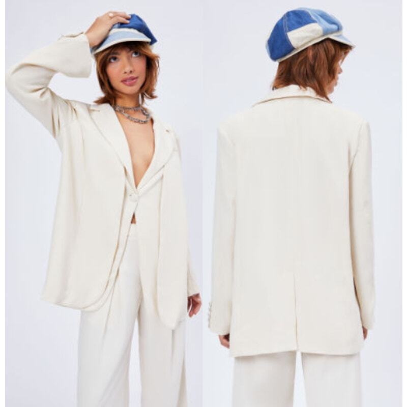 NWT Cider Dirty Chai Layered Single Breasted Oversized Blazer Cream Women's S | eBay