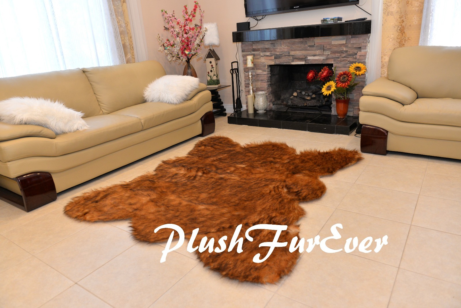 5'6'7' LARGE GRIZZLY BEARSKIN Faux Fur Area Rugs Living Room Decors A55 ...