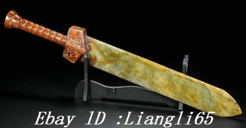22" Han Natürliche Hetian Jade Carve Beast Kopf Griff Waffe Schwert ...