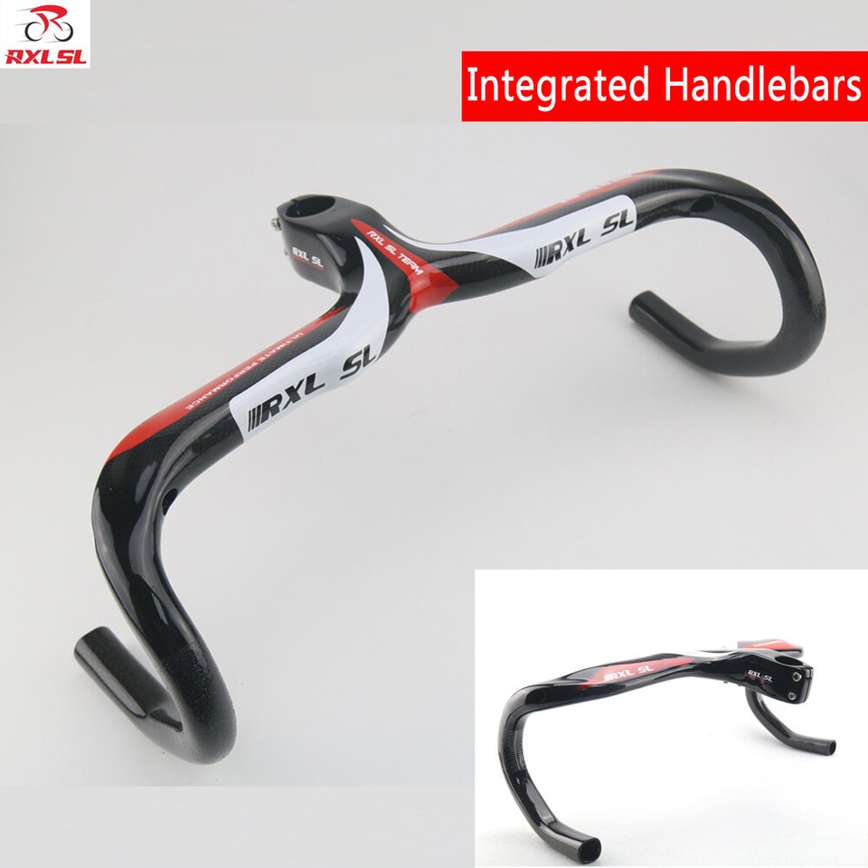 Road Bike Carbon Handlebar Stem Integrated 3K Gloss Bicycle Handlebars ...