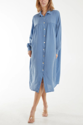 New Women Casual Oversize Buttons Through Long Length Shirt Skirt. One ...