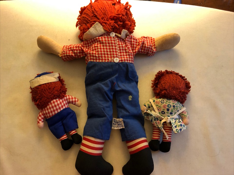 vintage raggedy ann and andy dolls knickerbocker (collection Of 3 THREE ...