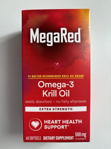 MegaRed Omega-3 Krill Oil 500 mg 40 Softgels Heart Health Support Exp 9 ...