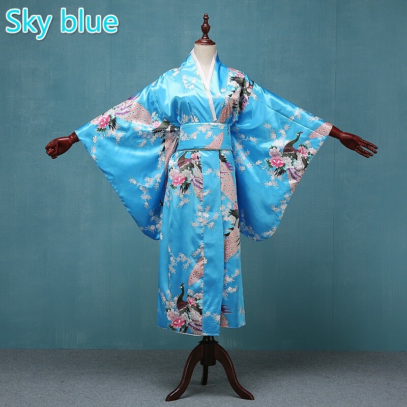 Women Floral Japanese Kimono Satin Robe Yukata Geisha Costume Show ...