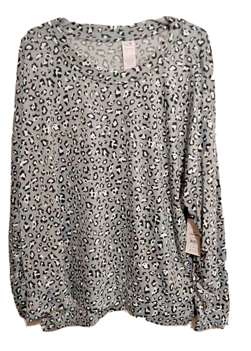 SECRET TREASURES LONG SLEEVE HACCI TOP SUPER SOFT GRAY LEOPARD PRINT ...