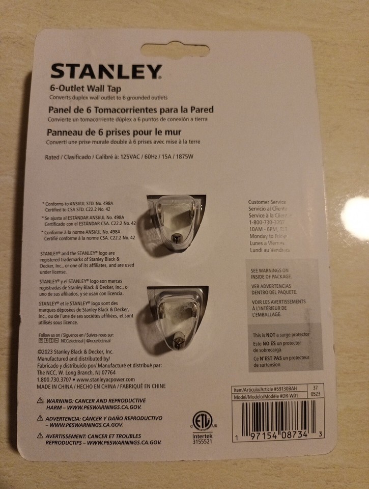STANLEY 6 Outlet Wall Tap Converts Duplex Wall Outlet . New | eBay