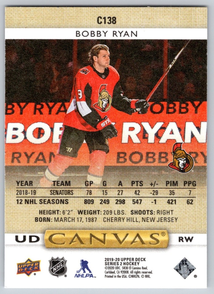 BOBBY RYAN 2019-20 UPPER DECK CANVAS 19-20 NO C138 37493 | eBay