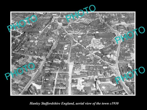 OLD POSTCARD SIZE PHOTO OF HANLEY STAFFORDSHIRE ENGLAND TOWN AERIAL ...
