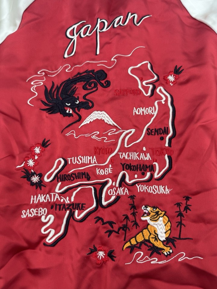 SUPERDRY Vintage Suikajan Japanese Embroidered Satin Red Bomber Jacket ...