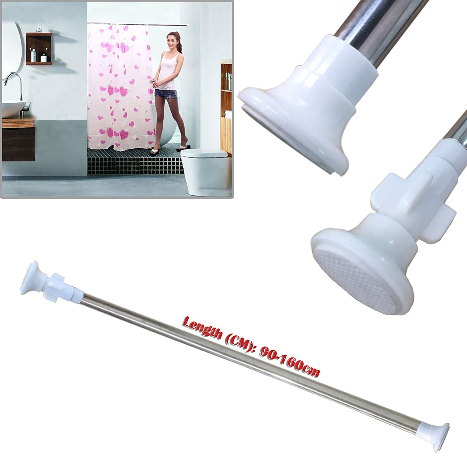 Heavy Duty Extendable Telescopic Shower Curtain Pole Rail Rod Bath ...