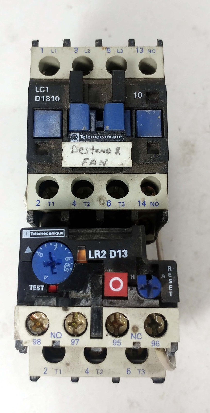 1 USED TELEMECANIQUE LC1D1810 CONTACTOR W/ LR2D13 OVERLOAD RELAY ...