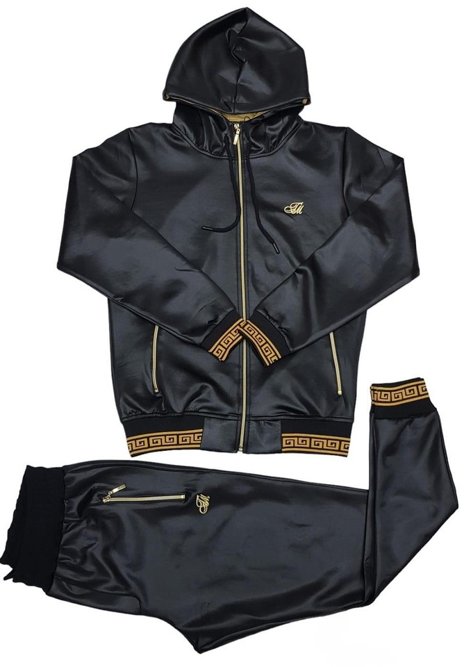 Mens TiM Tracksuit Shine Designer Fit Urban Zip Up Top Matching Jogger ...