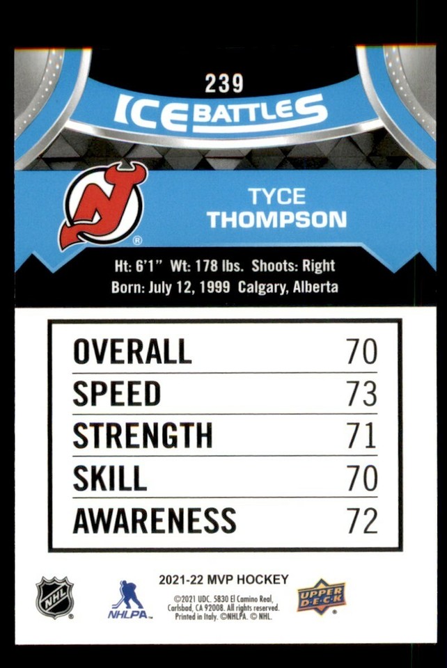 2021-22 MVP Base Ice Battles Rookie SP #IB-239 Tyce Thompson - New ...