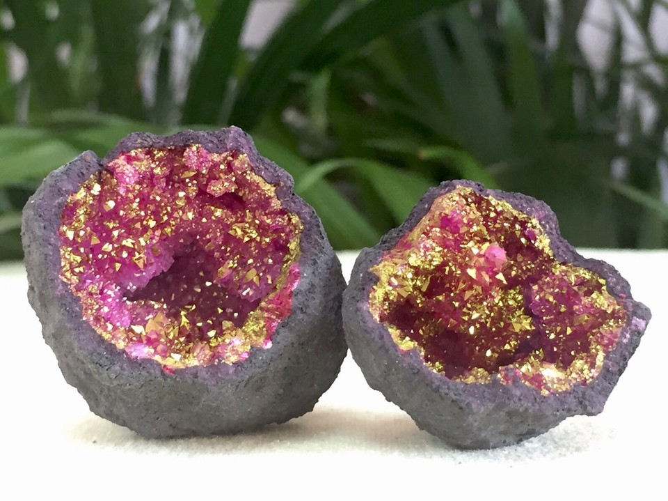 Pink Geode Pair Pink Crystal Geode Quartz Gemstone Specimen Dyed ...