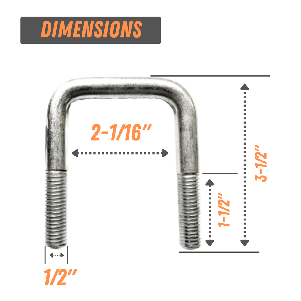 Alloy Steel Zinc Coated U-Bolts for 2x2 ROPS | 1/2” D x 2-1/16” W x 3-1 ...