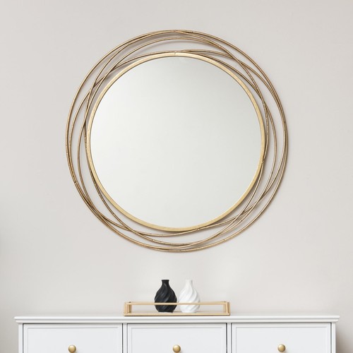 Extra large round antique gold circle swirl mirror vintage chic living ...